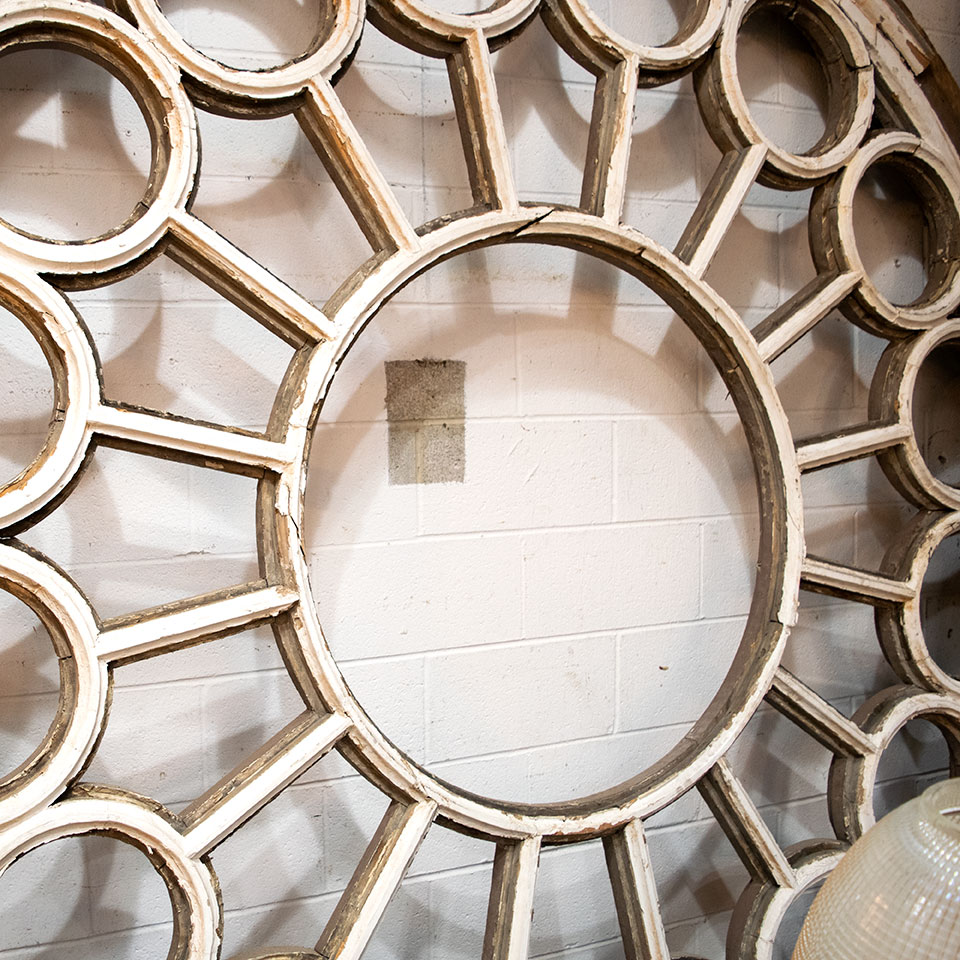 Salvaged Round Wood Church Window Frame