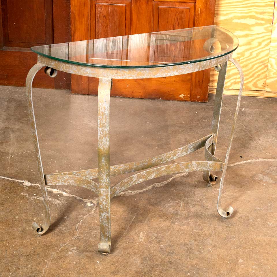 Metal Demilune Table with Glass Top