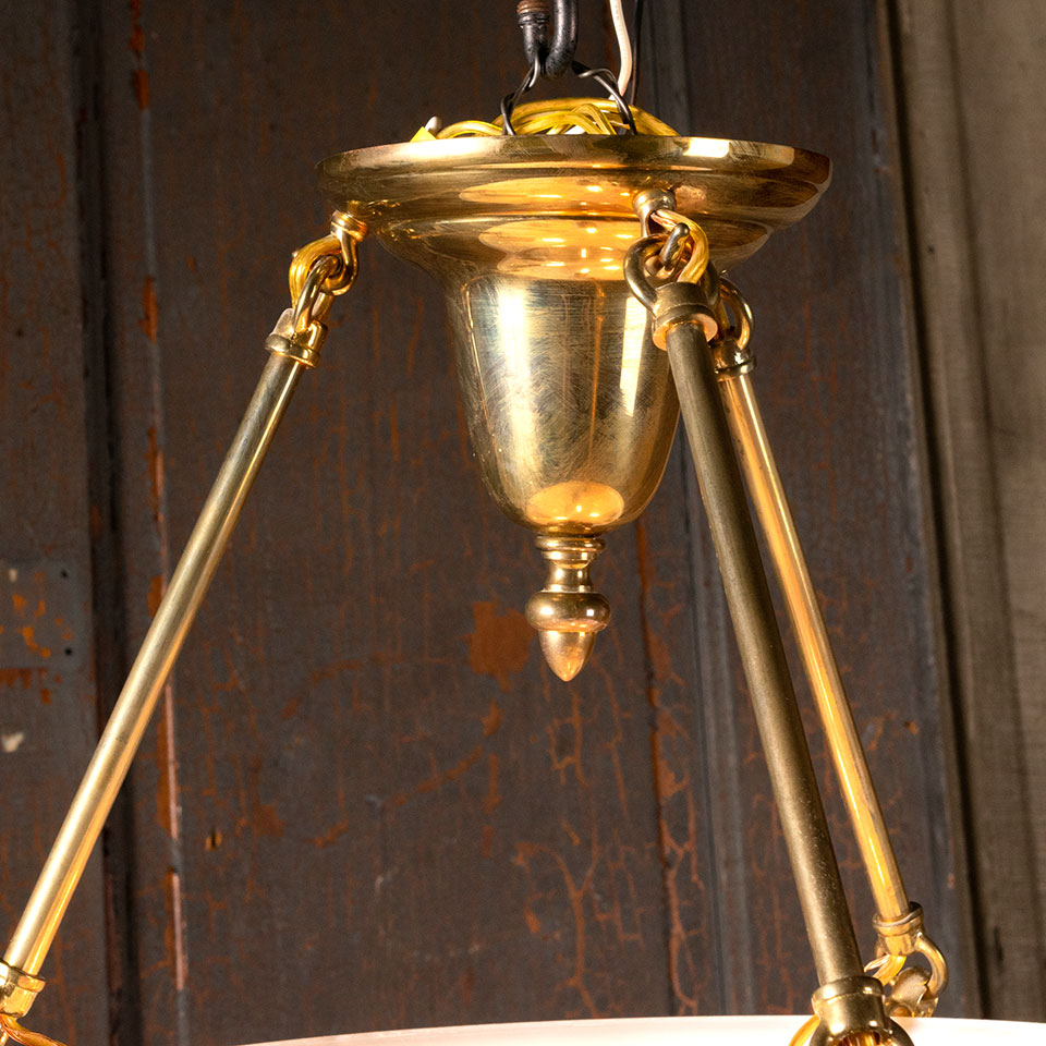 3 Light Brass Chandelier w/ Milk Glass Shade