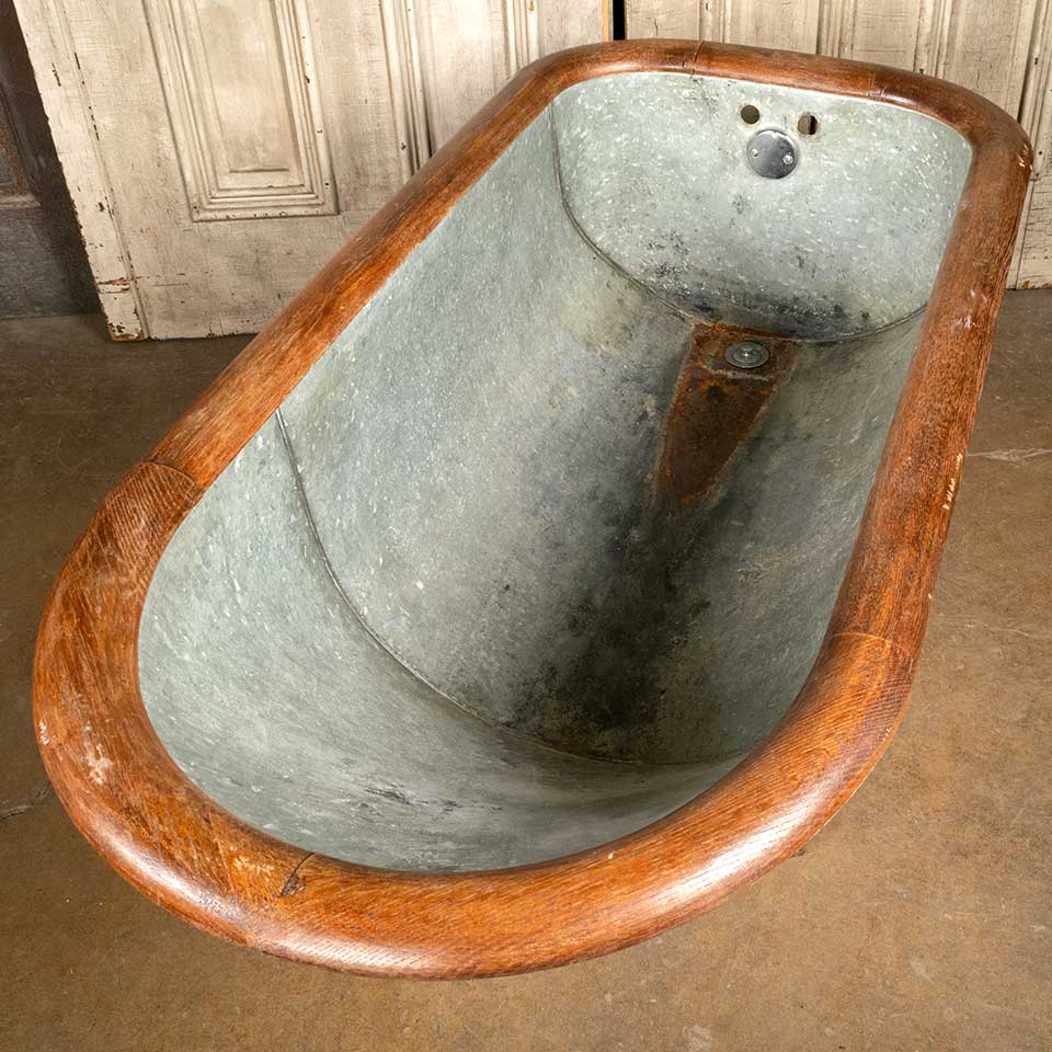 29x59 Antique Oak Rimmed Metal Bathtub